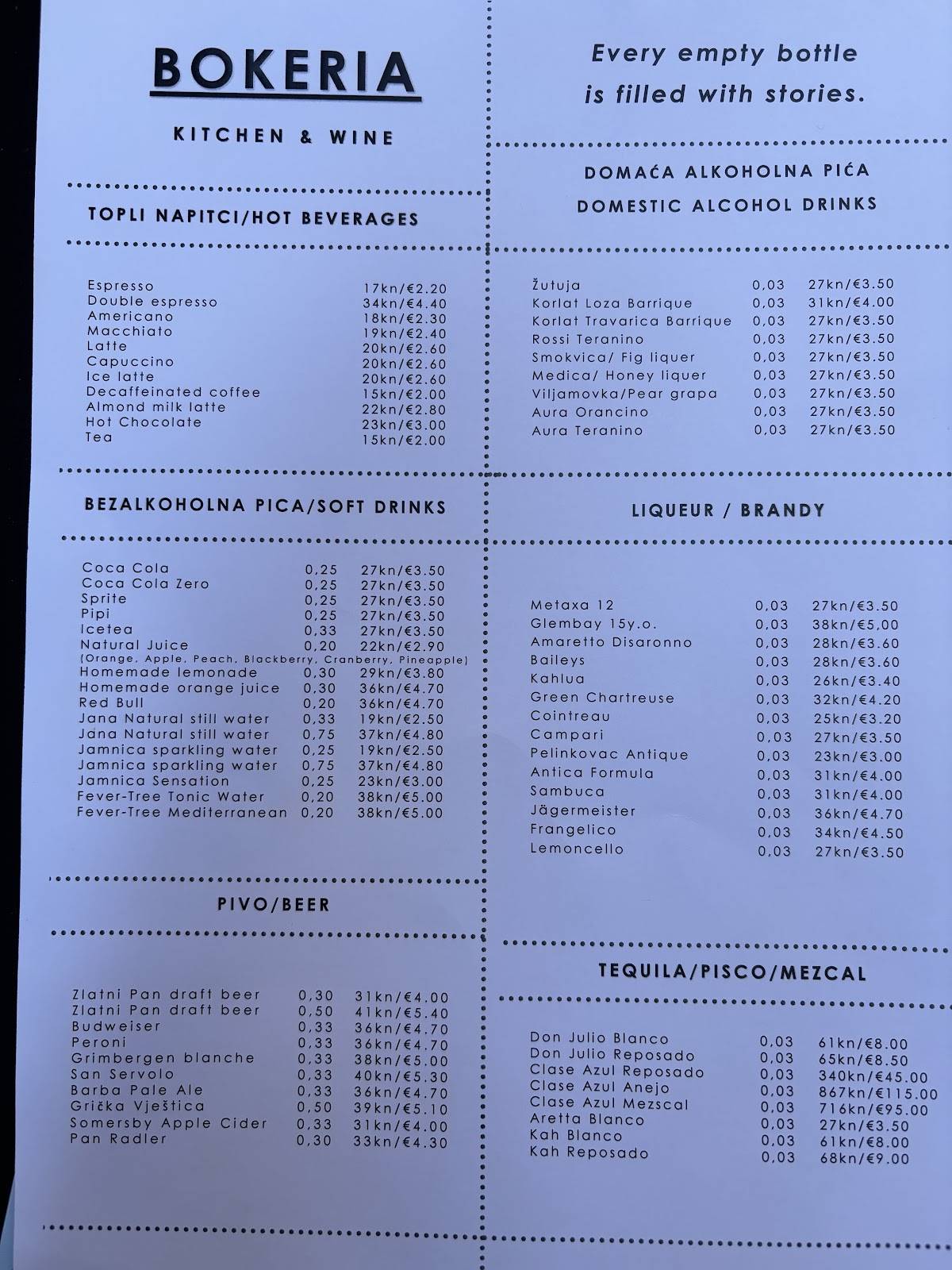 Menu at Bokeria Kitchen & Wine restaurant, Split