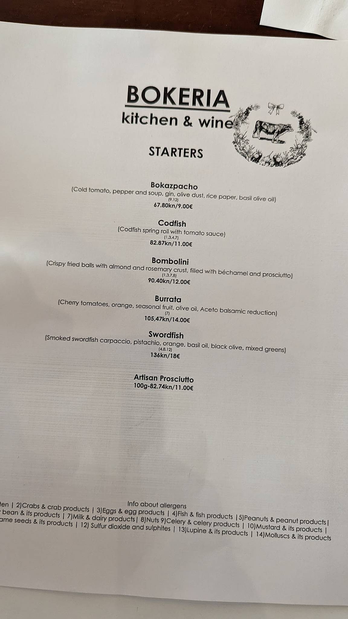 Menu at Bokeria Kitchen & Wine restaurant, Split