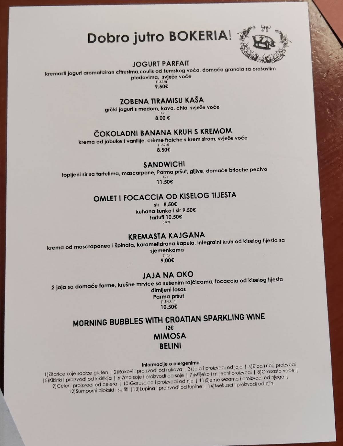 Menu at Bokeria Kitchen & Wine restaurant, Split