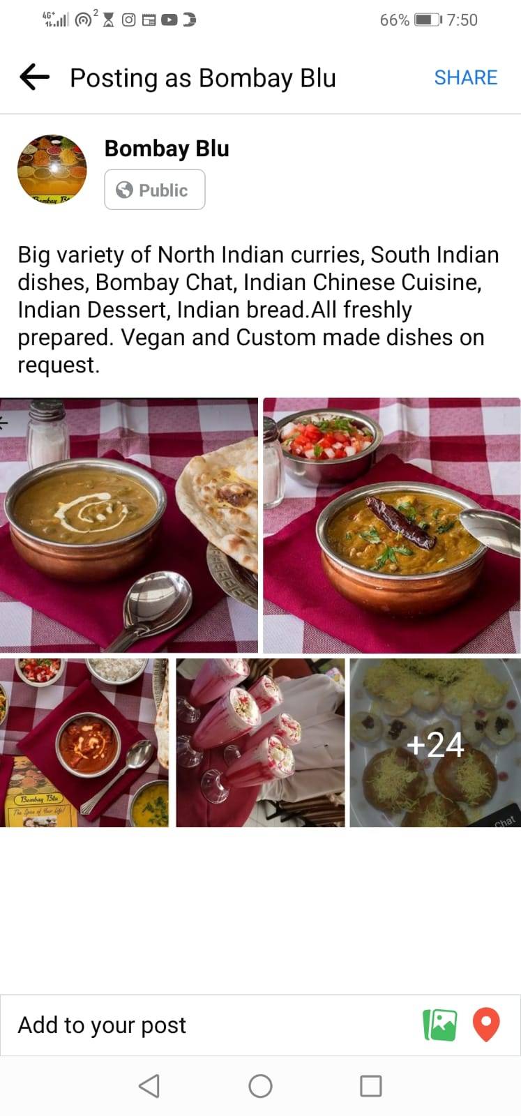 Menu at Bombay Blu + restaurant, Durban