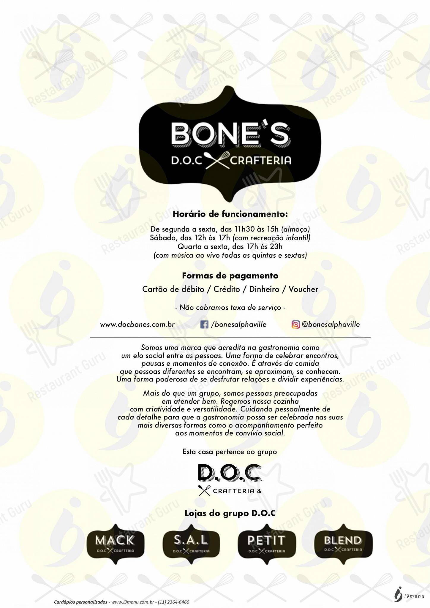 Menu at Bone's D.O.C & Crafteria steakhouse, Barueri