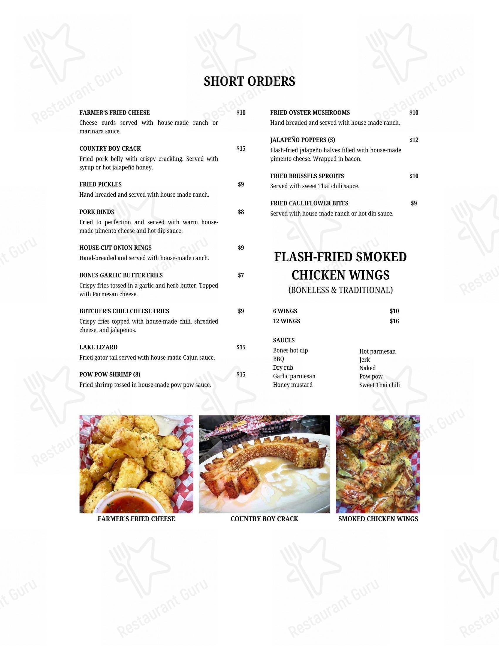 Menu at Bones Jones Burgers and Butchery steakhouse, Morganton
