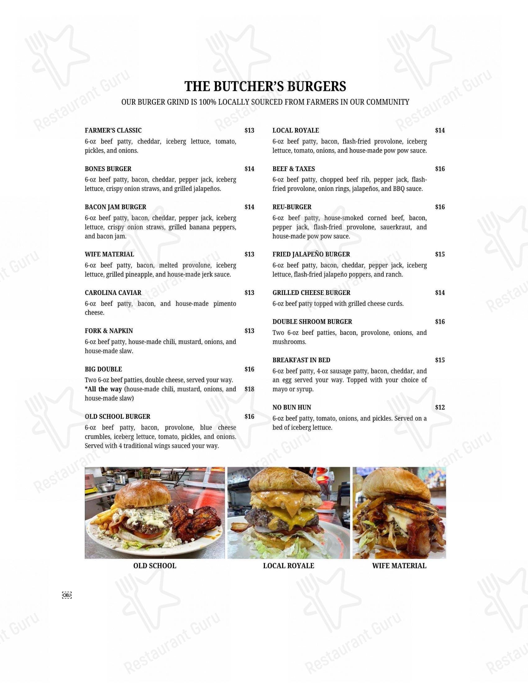 Menu at Bones Jones Burgers and Butchery steakhouse, Morganton