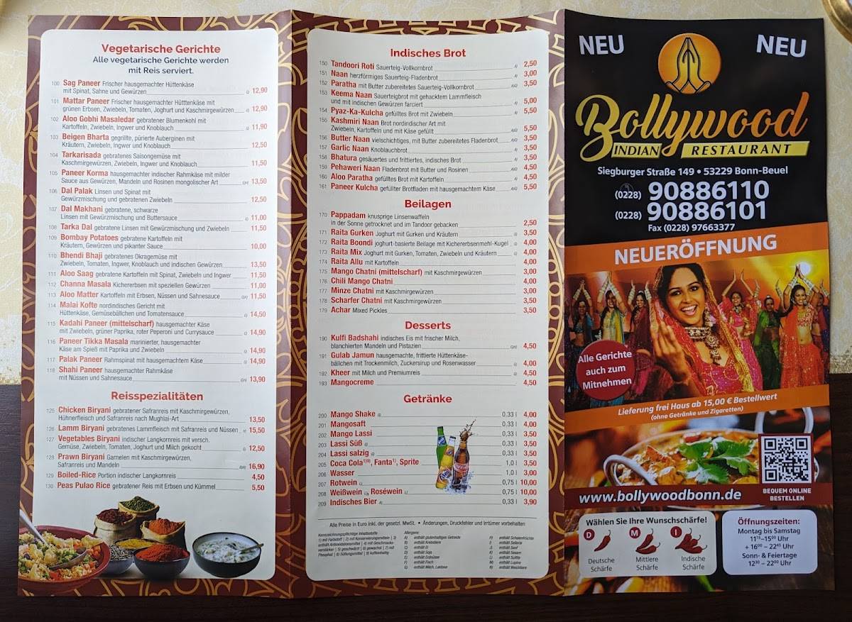 Speisekarte von Bollywood Indian Restaurant, Bonn