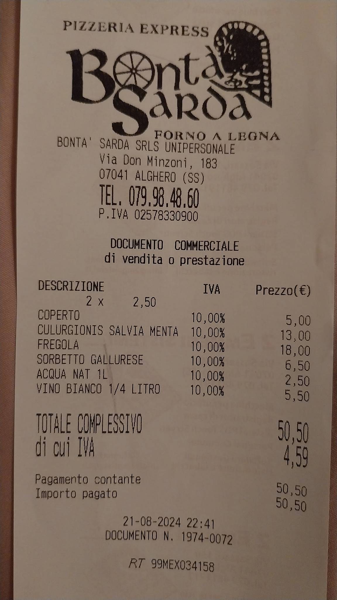 Menu da Bontà Sarda ristorante, Alghero, Via Don Minzoni