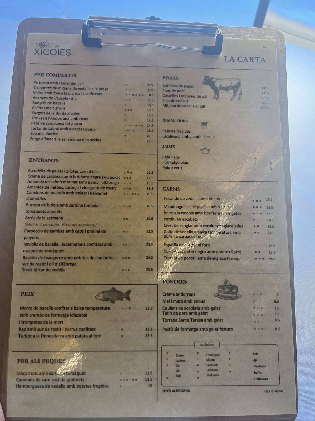 Menu at Borda Xicoies (Antiga Raubert) restaurant, La Massana ...
