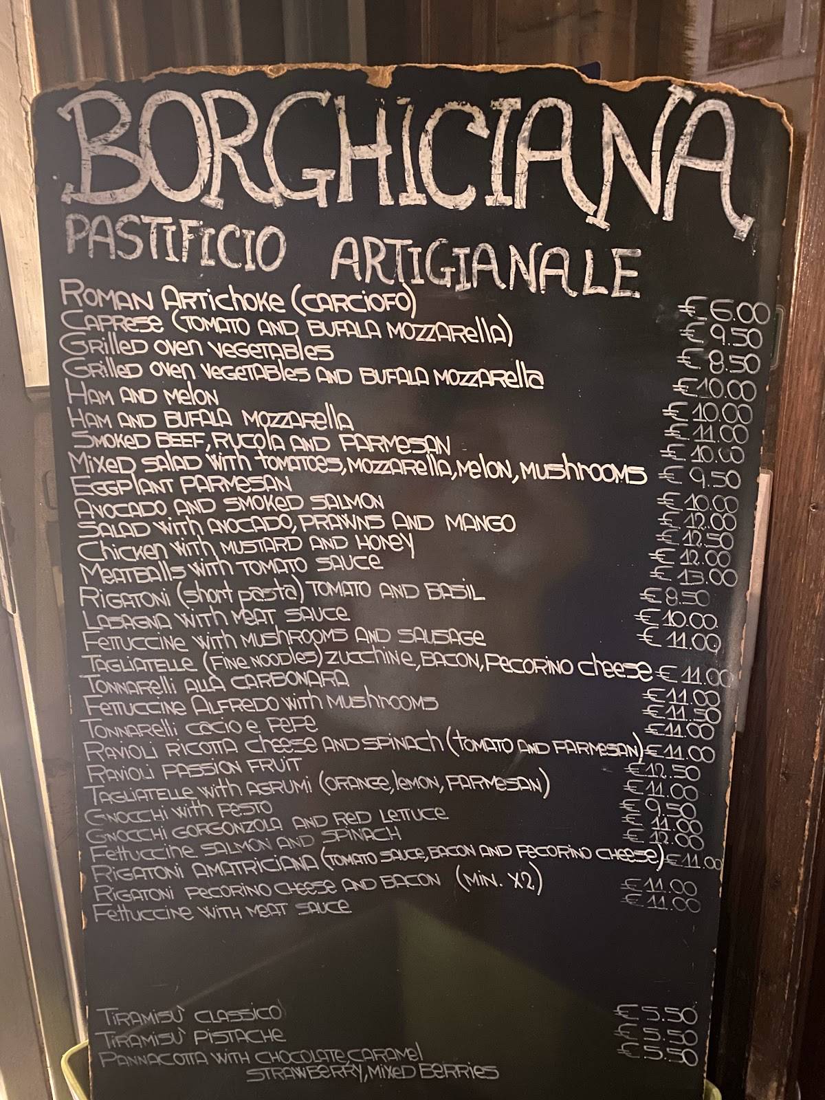 Carta del restaurante Borghiciana Pastificio Artigianale, Roma