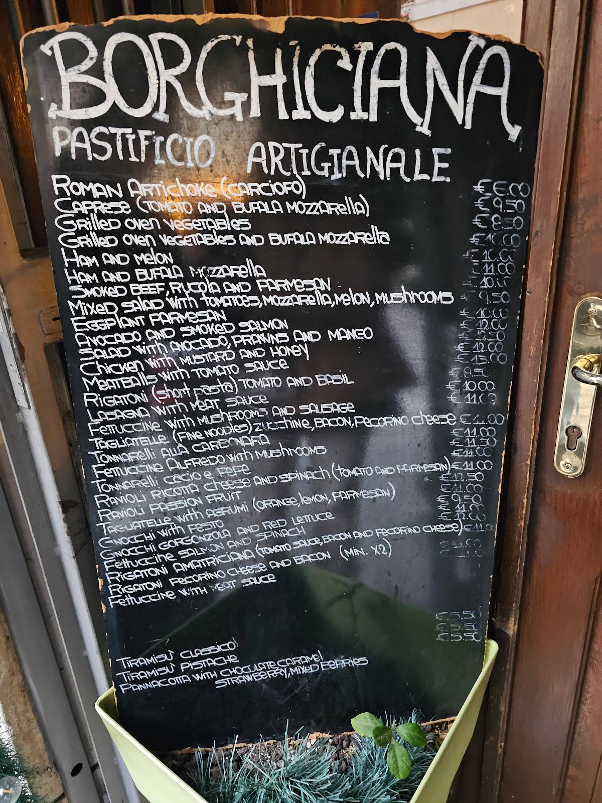 Menu at Borghiciana Pastificio Artigianale restaurant, Rome