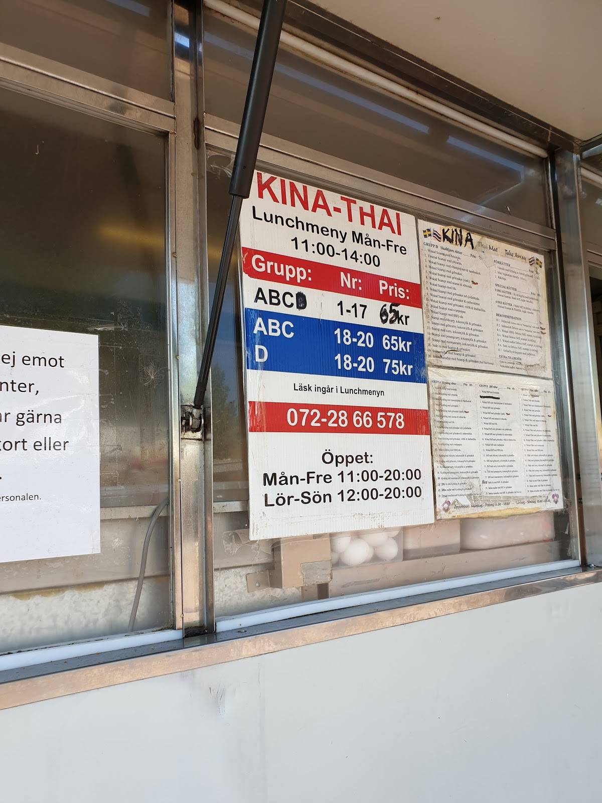 Carta del restaurante Kina-Thai Take Away, Borlänge