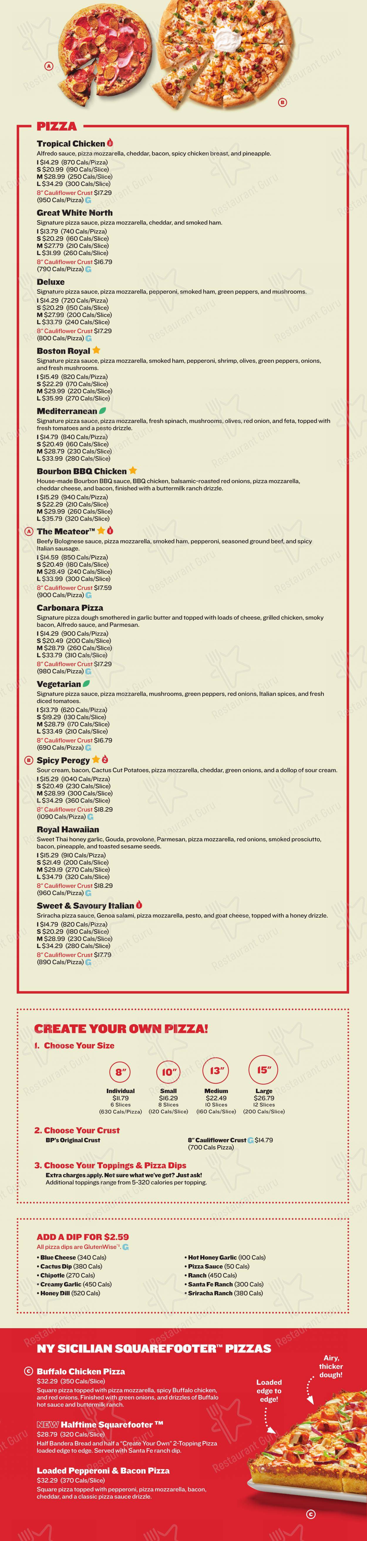 Menu at Boston Pizza pizzeria, Thunder Bay, 505 Memorial Ave