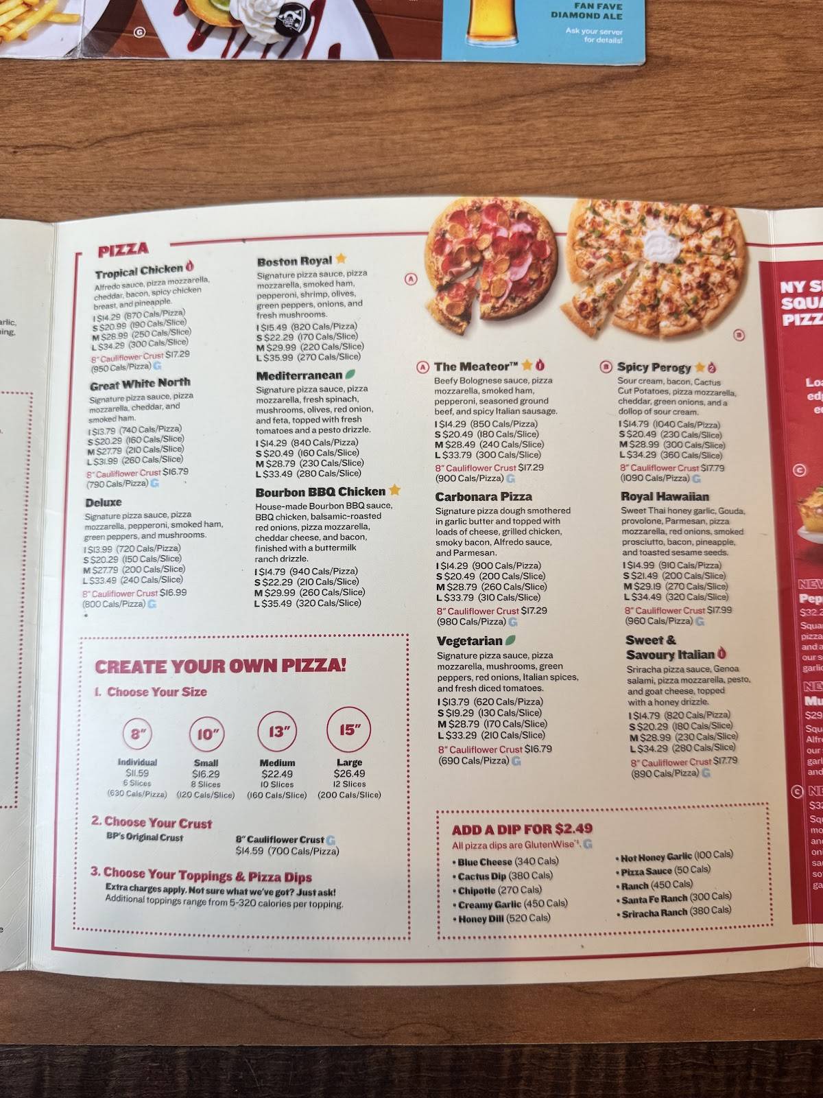 Menu at Boston Pizza pizzeria, Thunder Bay, 505 Memorial Ave