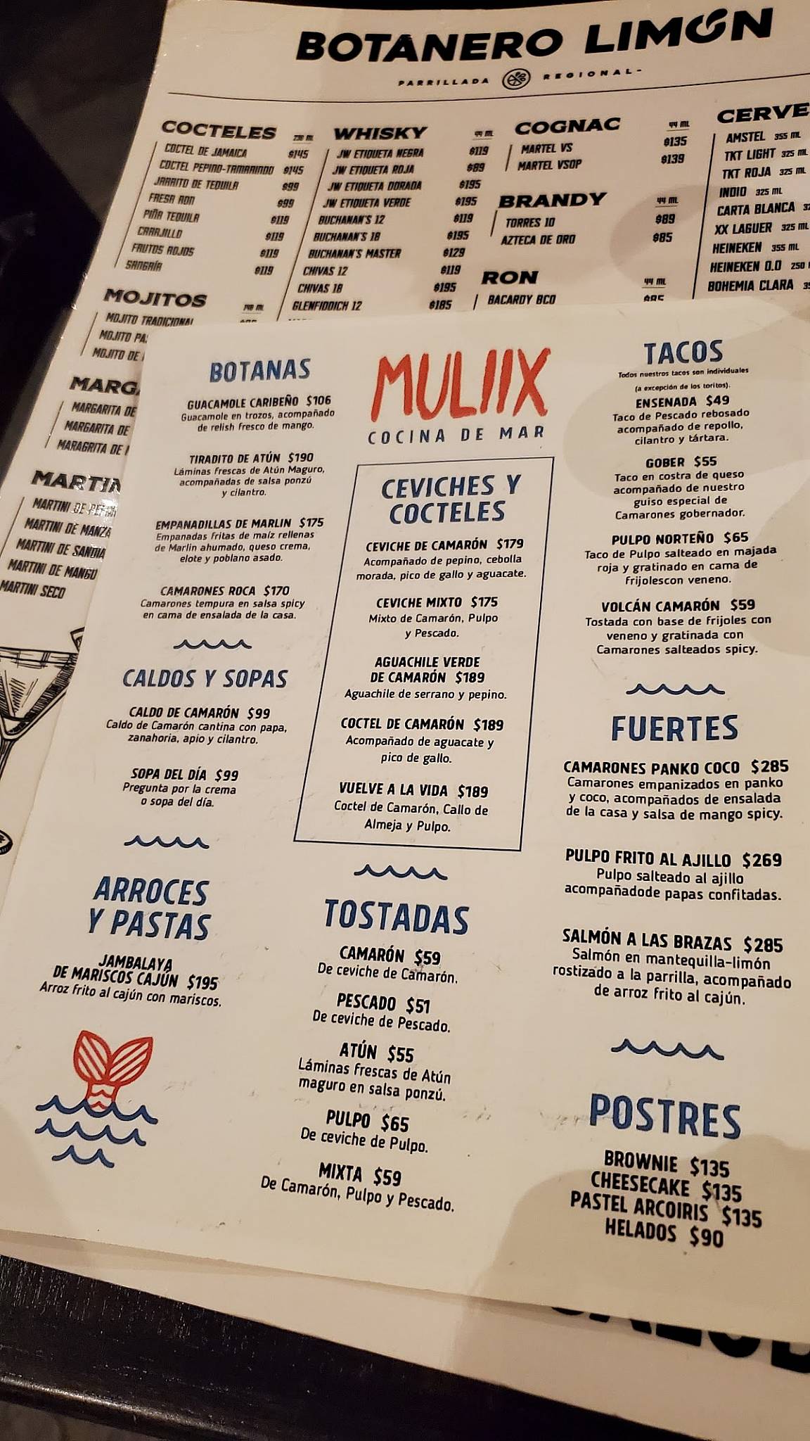 Carta del restaurante Botanero Limón, Monterrey