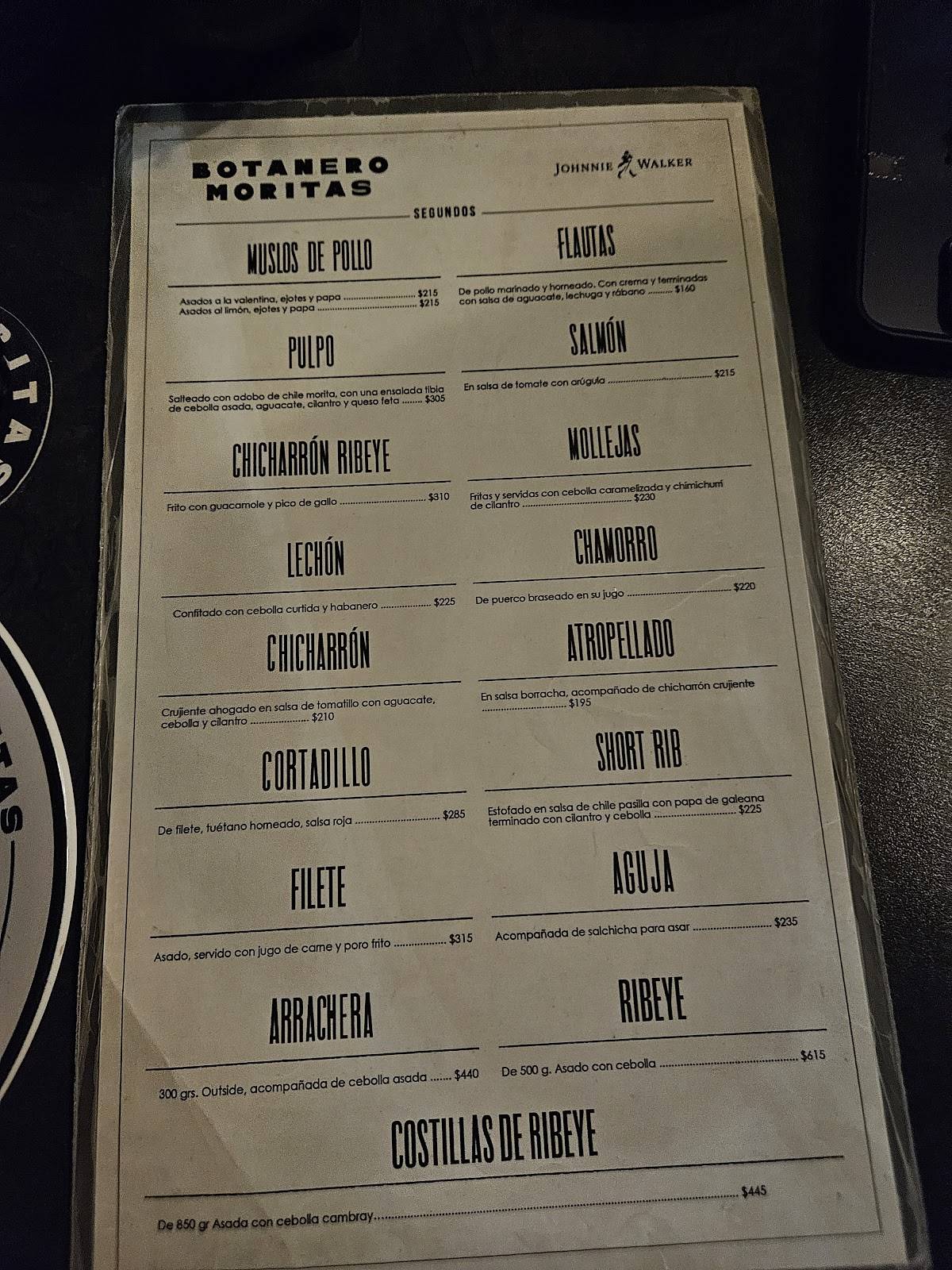 Carta del restaurante Botanero Moritas Fundidora, Monterrey