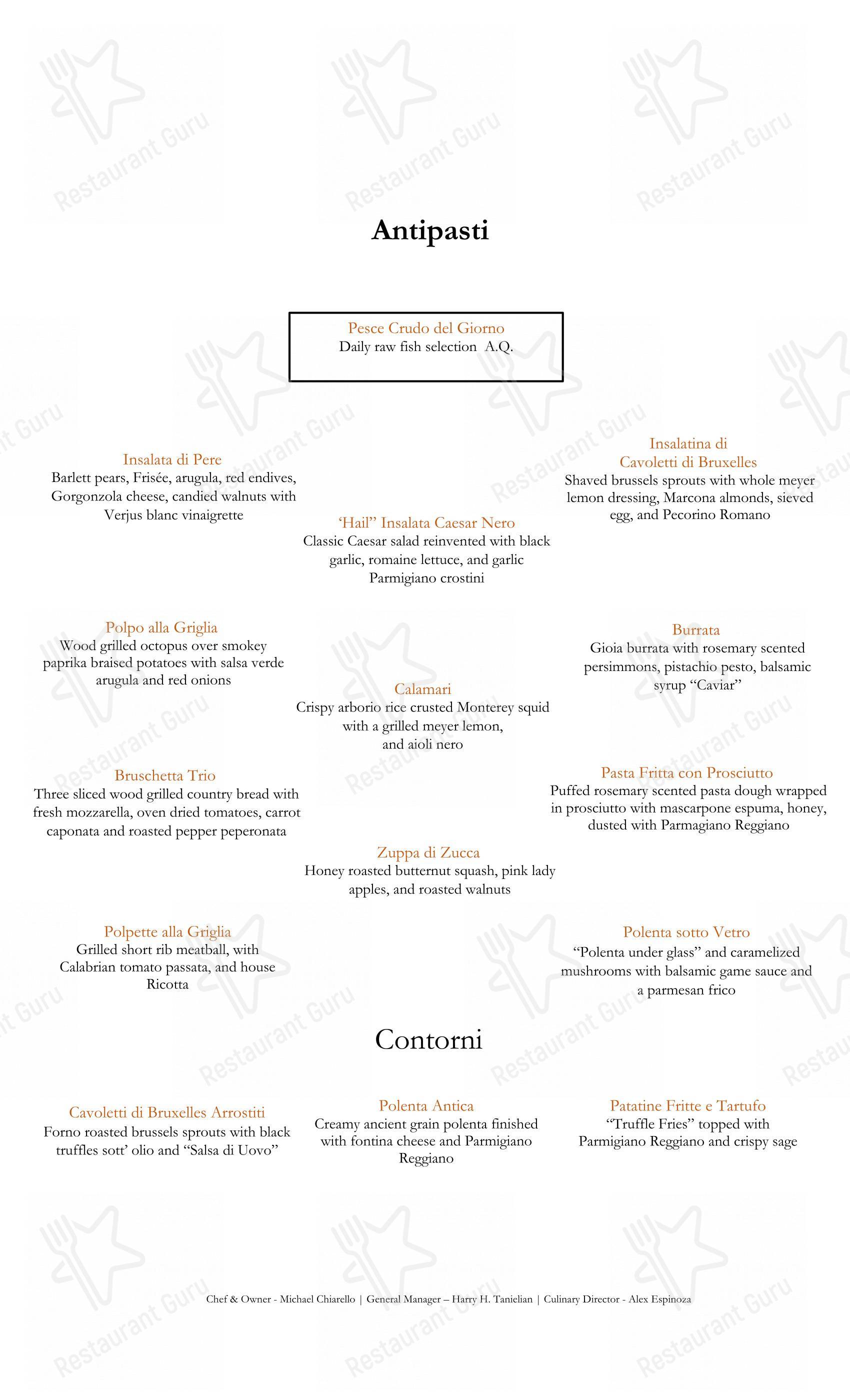 Menu at Bottega Napa Valley pub & bar, Yountville
