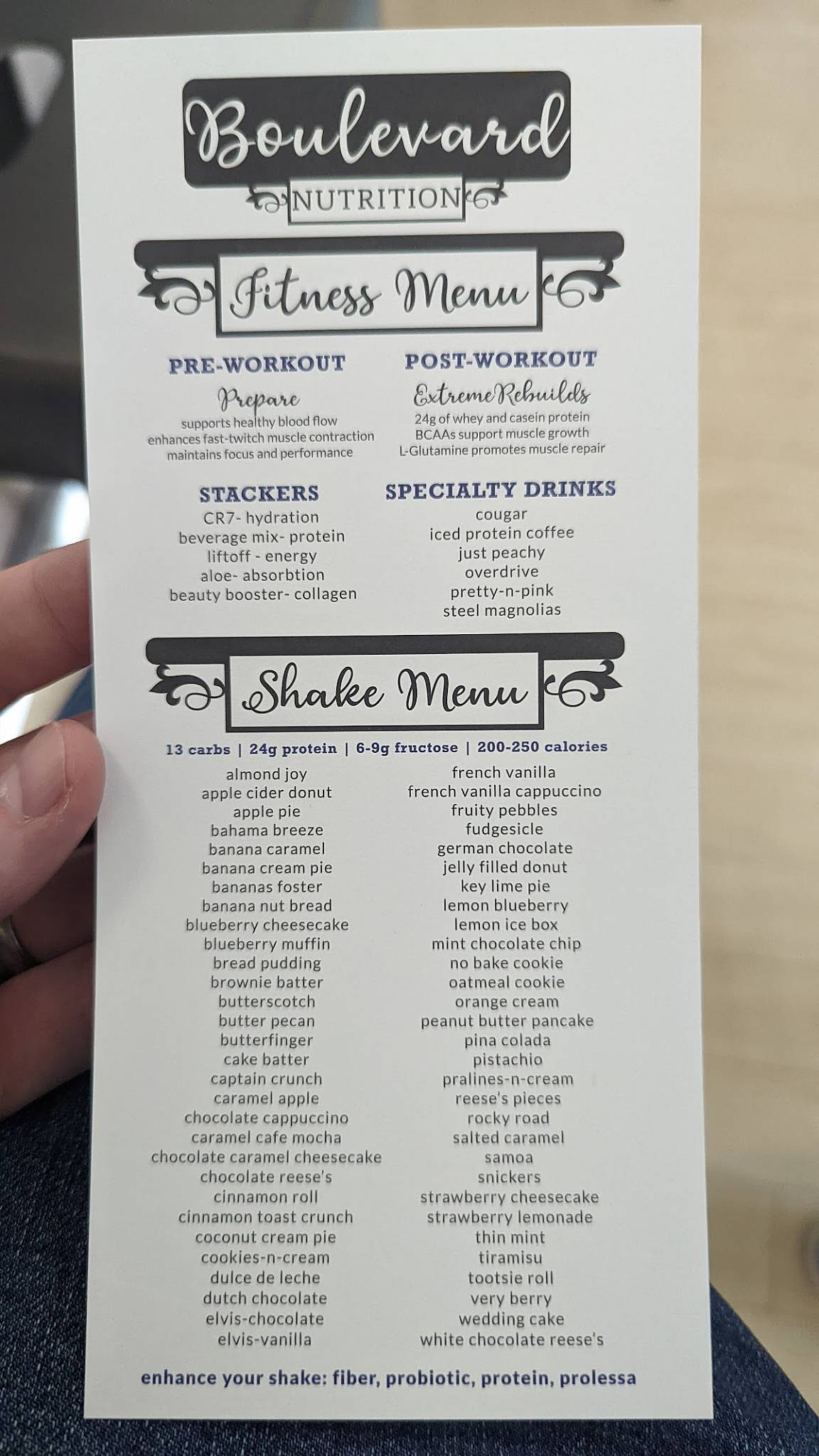 Menu at Boulevard Nutrition restaurant, Lafayette