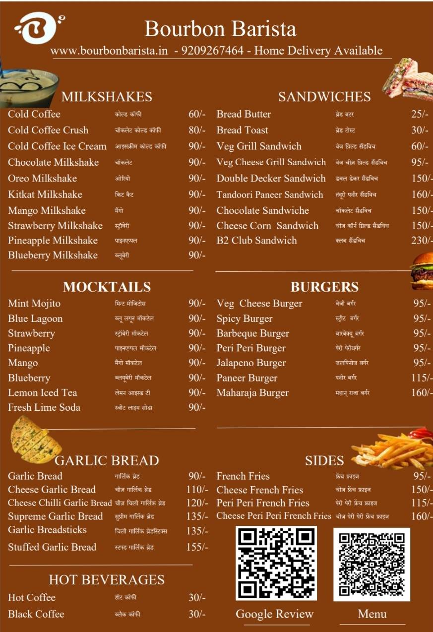 Menu at Bourbon Barista, Dondaicha, Bourbon Barista