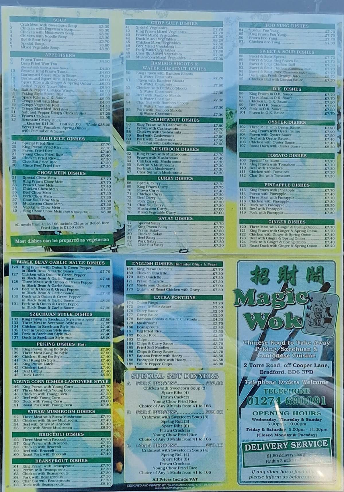Menu at Magic Wok fast food, Bradford, 2 Torre Rd