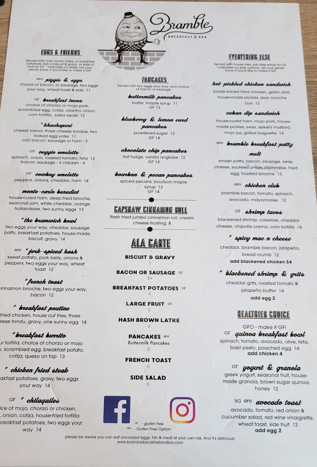 Menu at Bramble Breakfast & Bar - Downtown, Tulsa, E 6th St