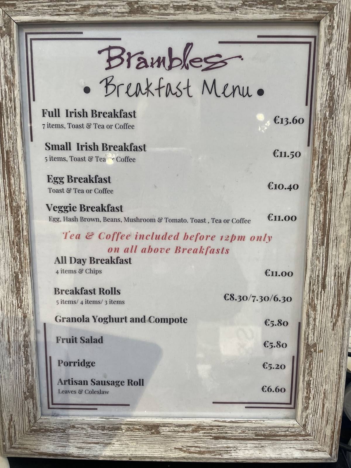Menu at Brambles Cafe, Dublin, Heuston Railway Station