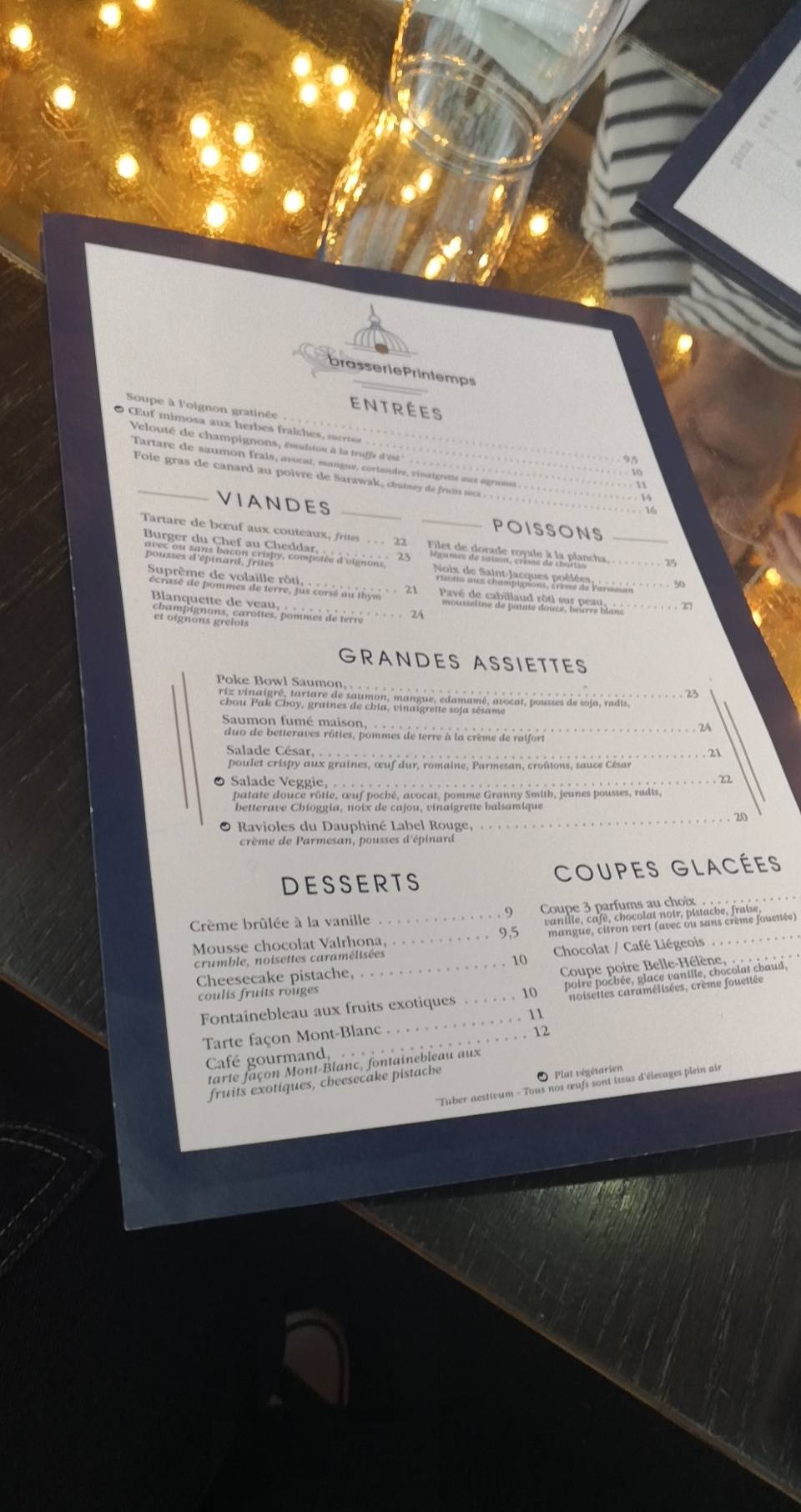 Menu au Brasserie Printemps restaurant, Paris, Printemps Femme