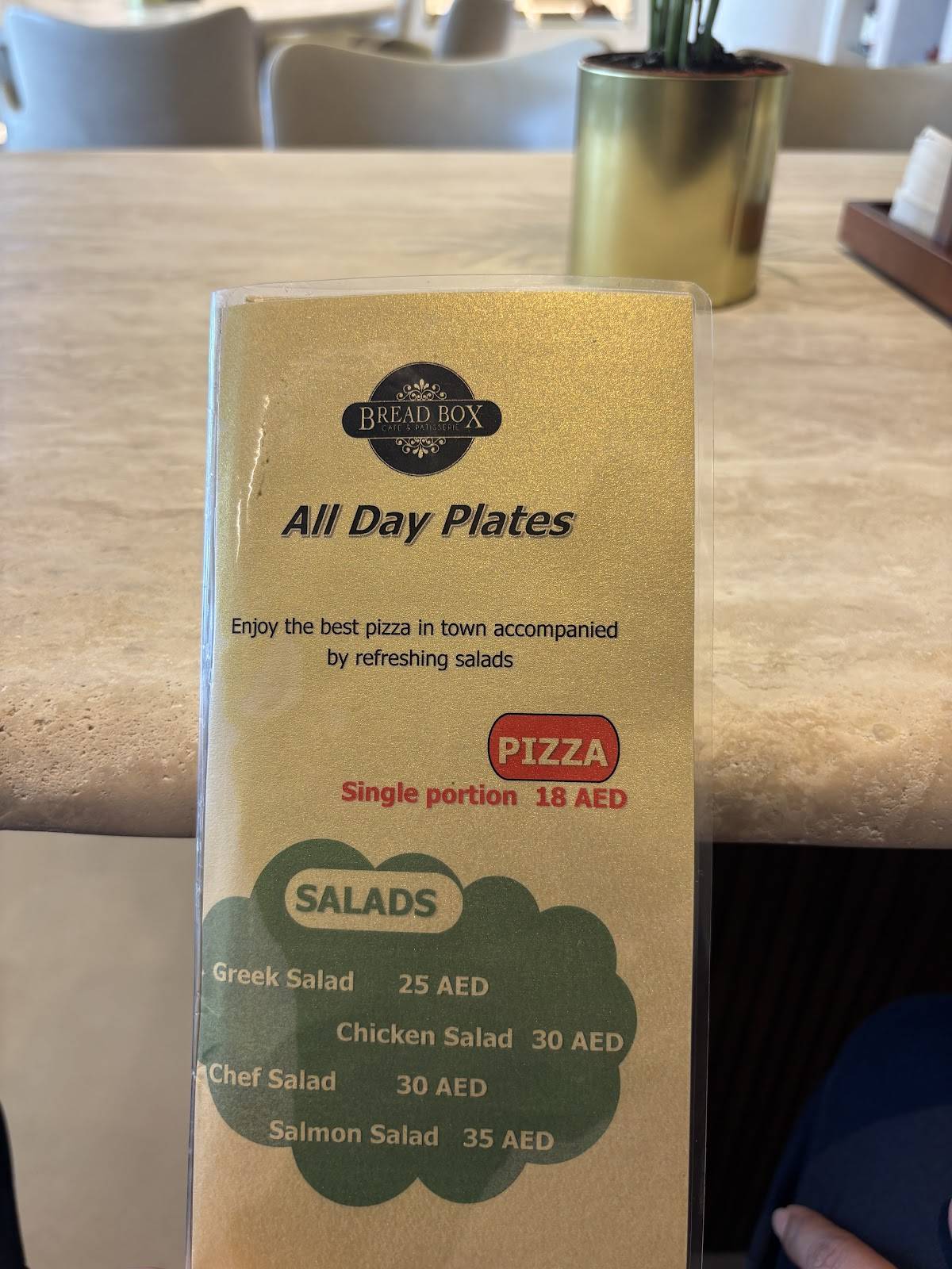 Menu at Bread Box cafe, Fujairah