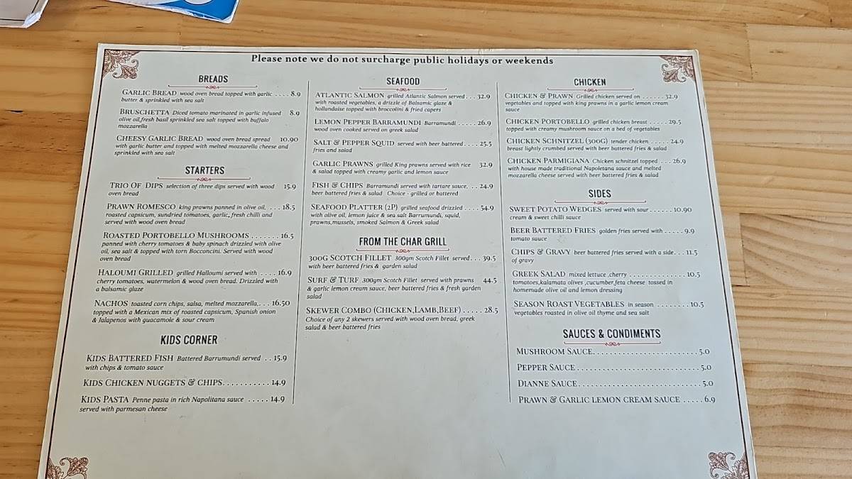 Menu at Breeze Cafe & Bar, Aldinga Beach