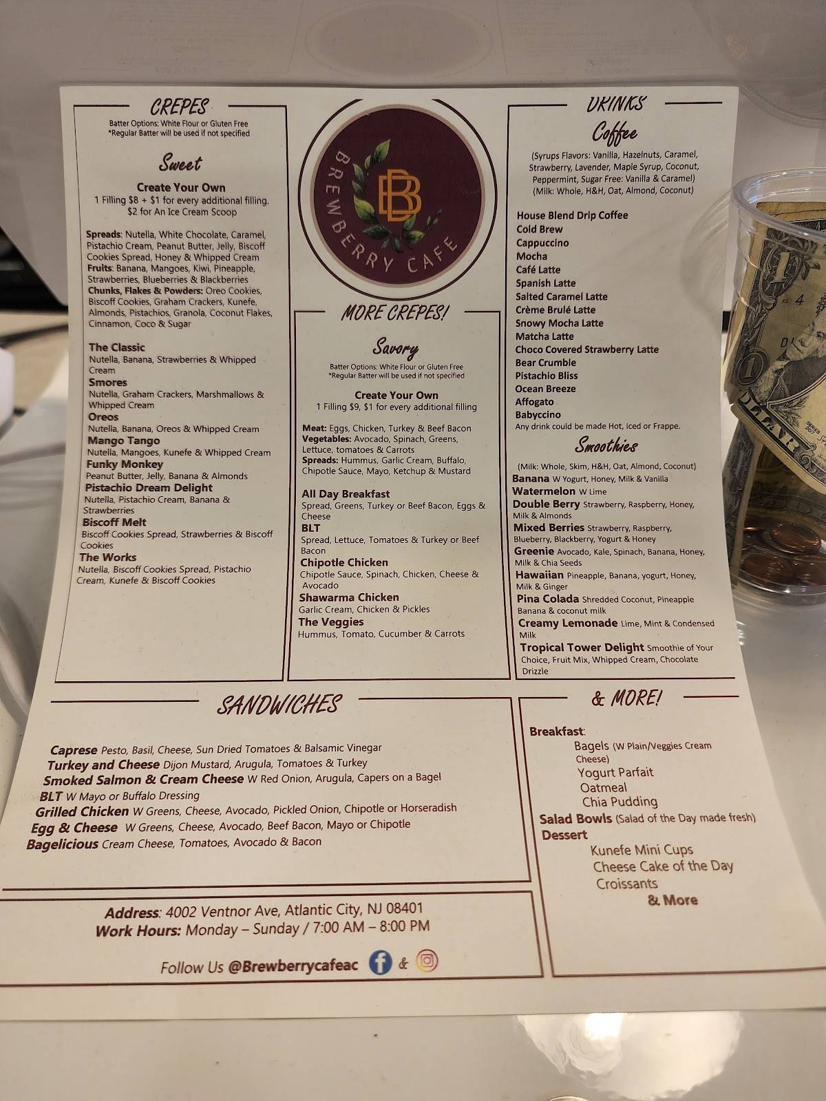 Menu at Brewberry Cafe, Atlantic City