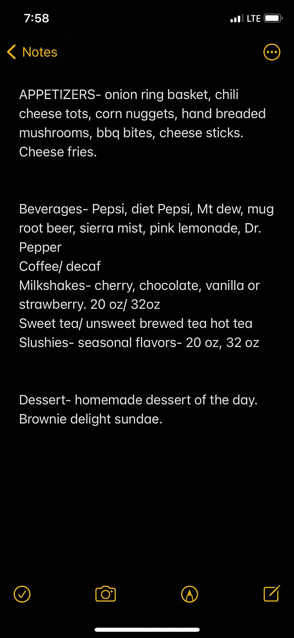 Menu at Brick's Exquisite Eats restaurant, Assumption