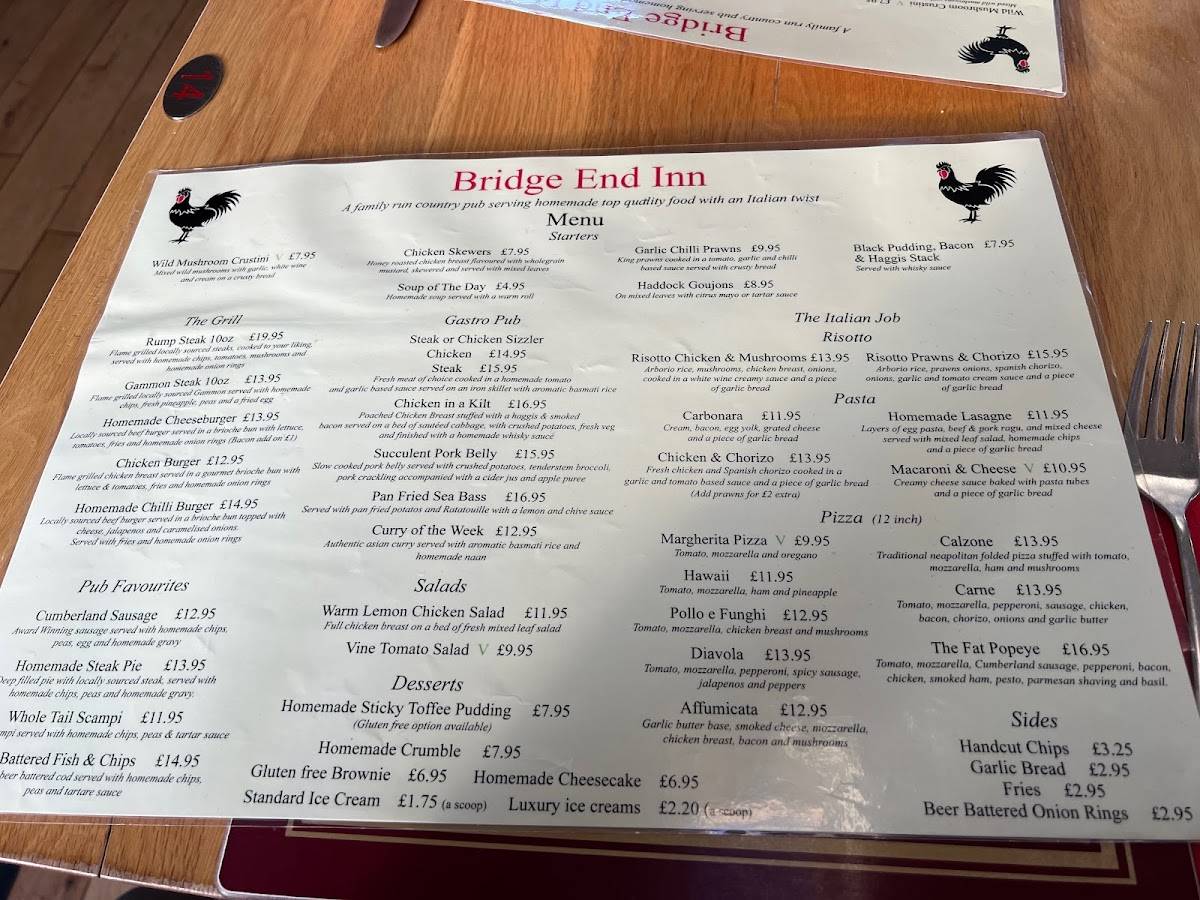 Menu at Bridge End Inn pub & bar, Carlisle