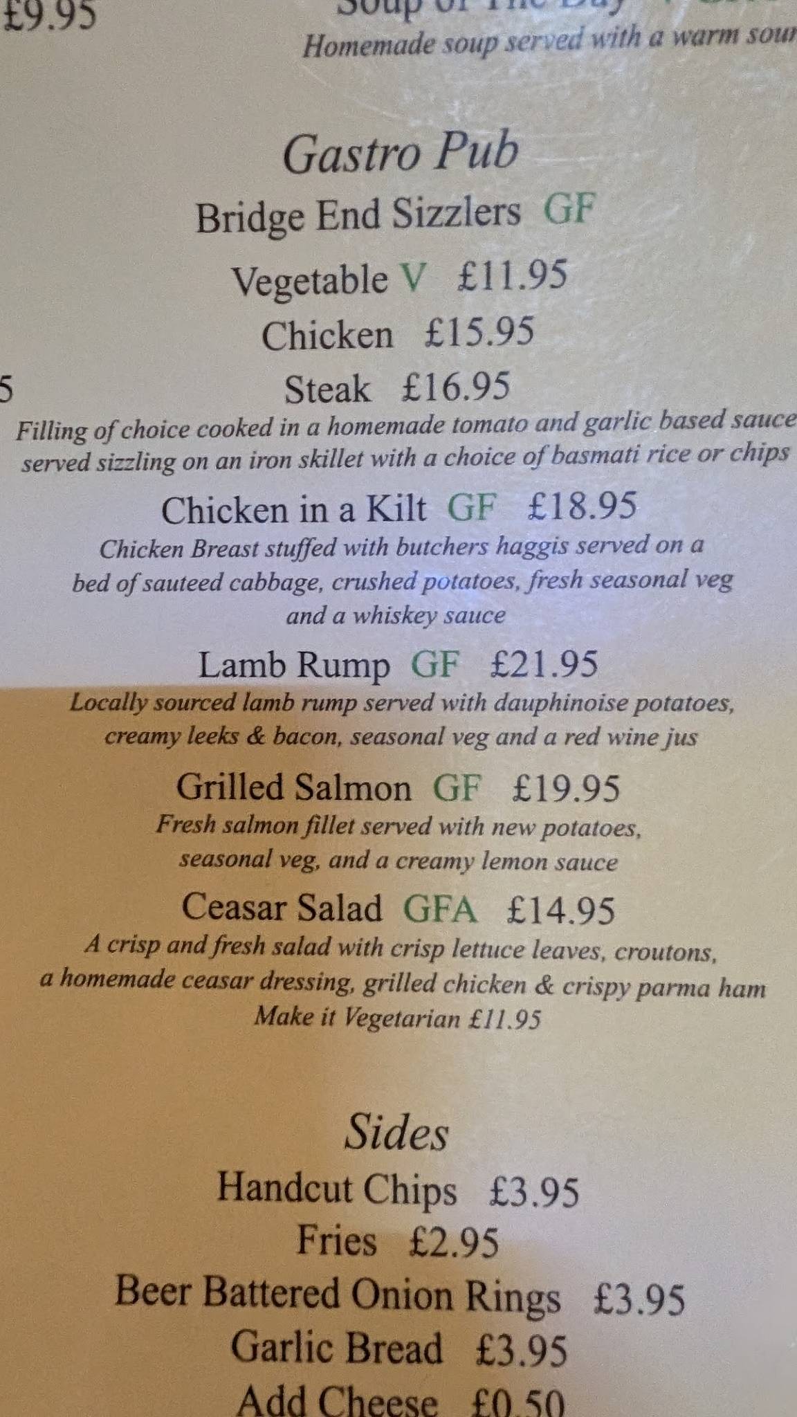 Menu at Bridge End Inn pub & bar, Carlisle