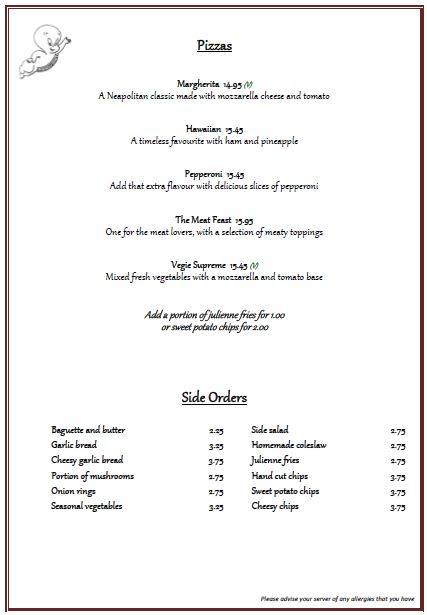 Menu at The Friendly Spirit pub & bar, Bridgwater