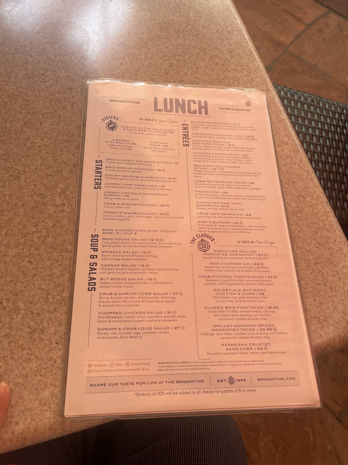 Menu at Brigantine Seafood & Oyster Bar, La Mesa, Fuerte Dr