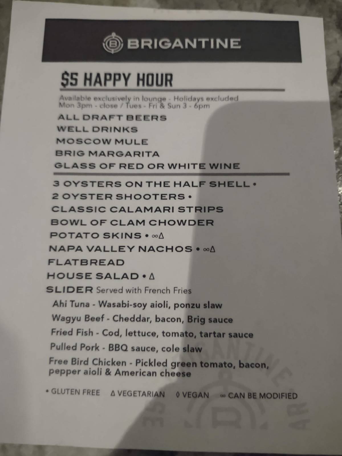 Menu at Brigantine Seafood & Oyster Bar, La Mesa, Fuerte Dr