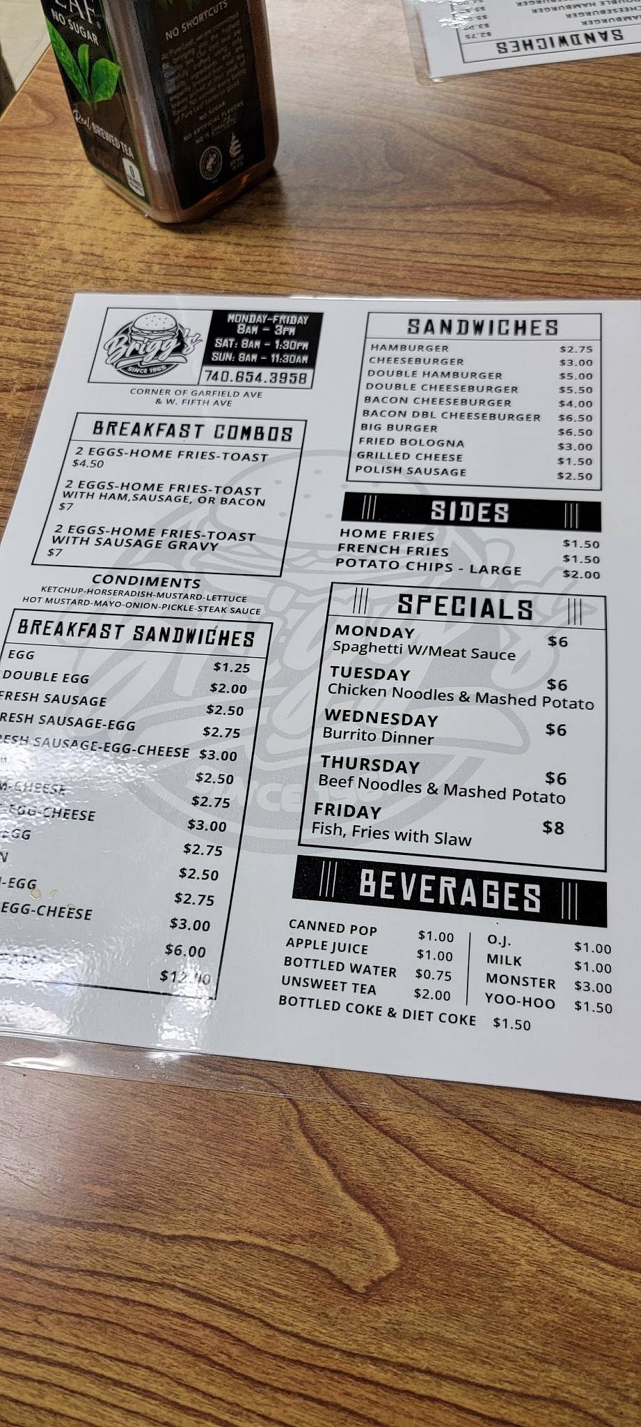 Menu at Brigg's Sandwiches pub & bar, Lancaster