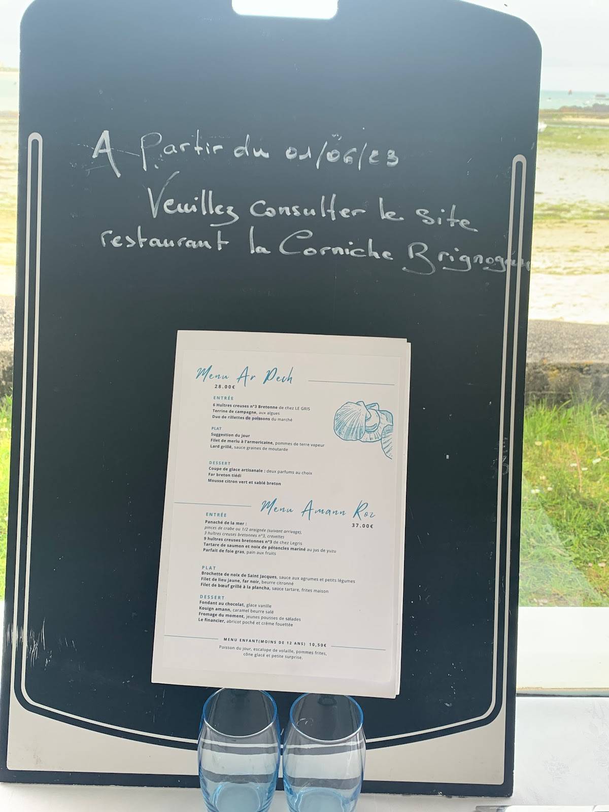 Menu au La Corniche restaurant, Brignogan-Plage