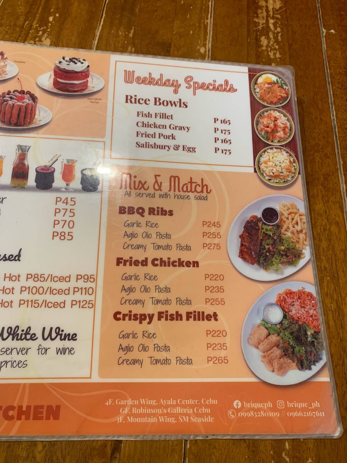 Menu at Brique Modern Kitchen cafe, Cebu City, ayala center cebu
