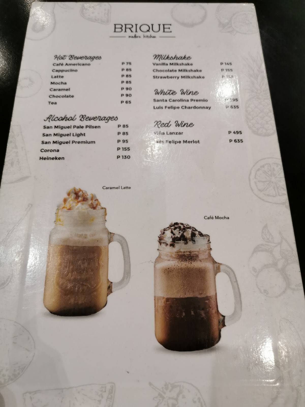 Menu at Brique Modern Kitchen cafe, Cebu City, ayala center cebu