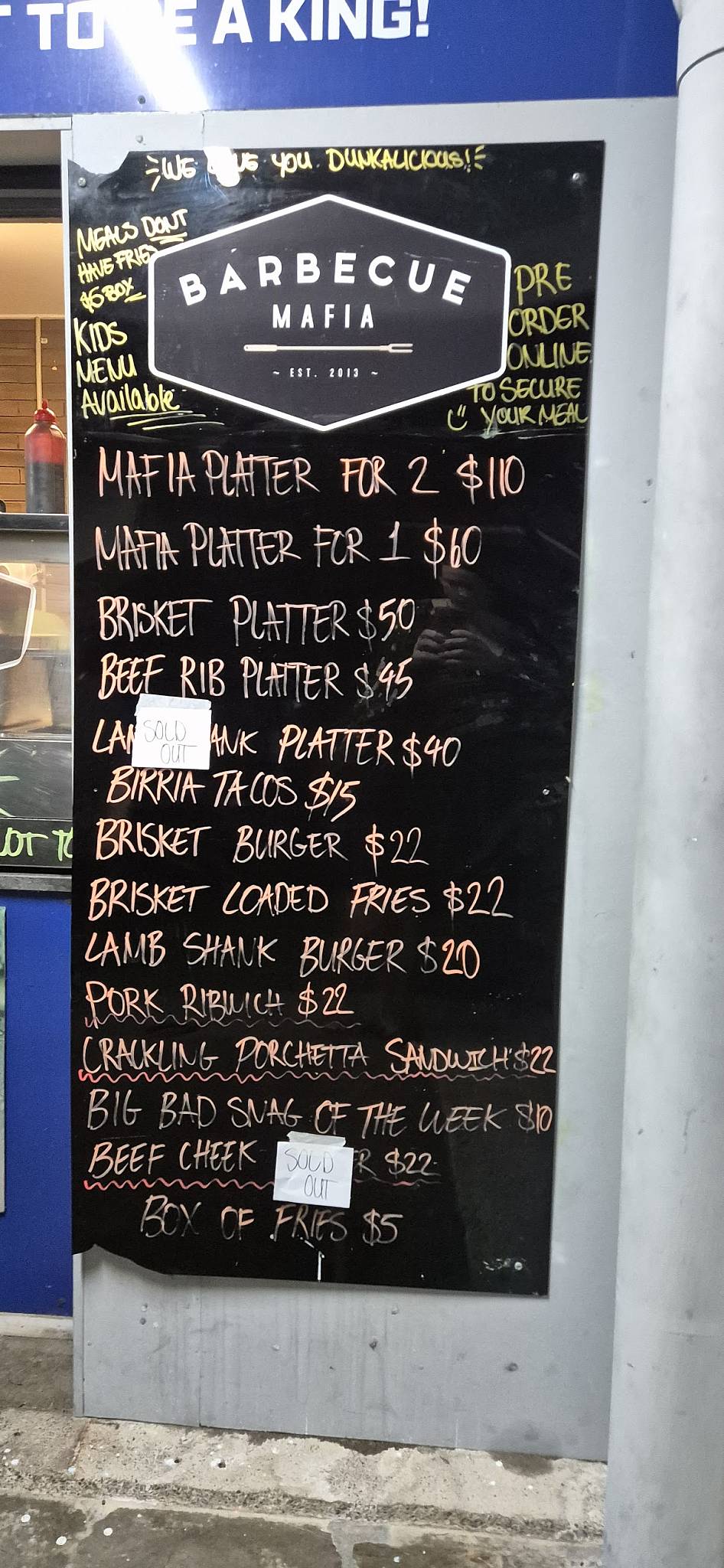 Menu at Barbecue Mafia, Coorparoo