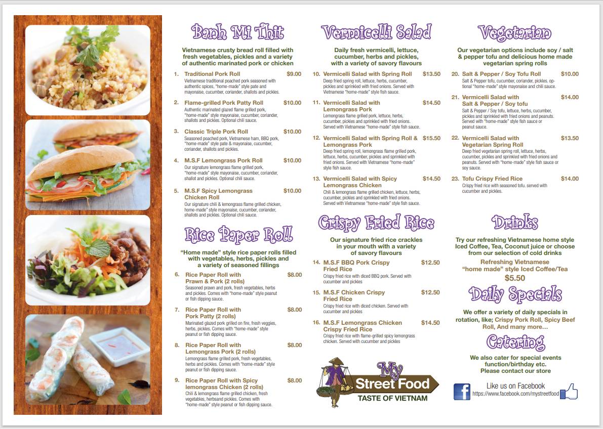 Menu at My Street Food restaurant, Woolloongabba