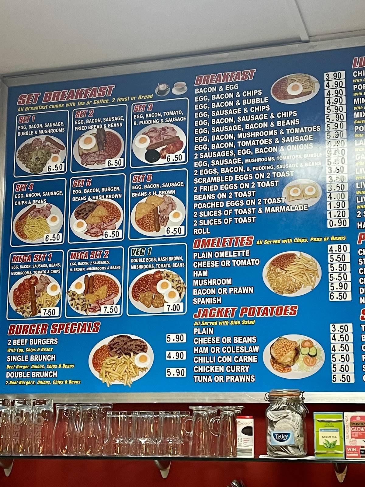 Menu at Britannia Cafe, London, 17 Lyon Rd