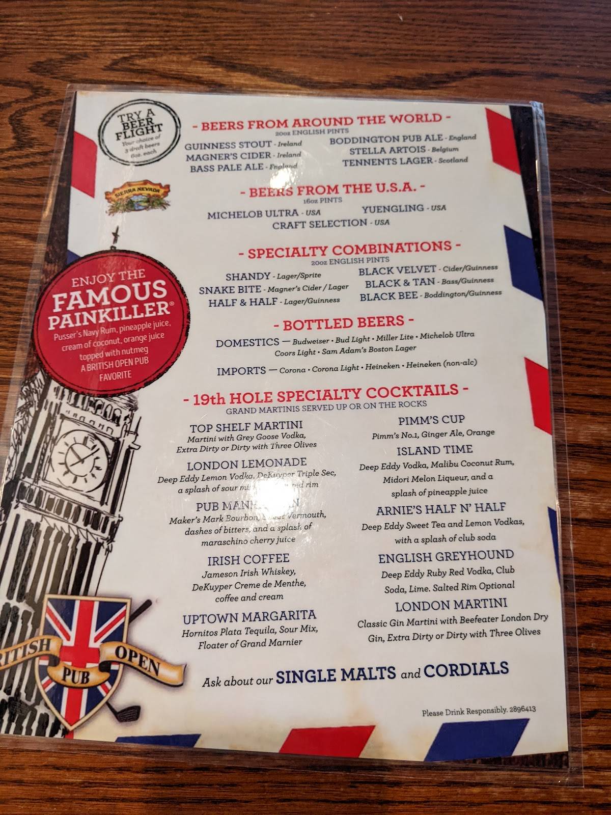 Menu at British Open Pub, Hilton Head Island, William Hilton Pkwy D3
