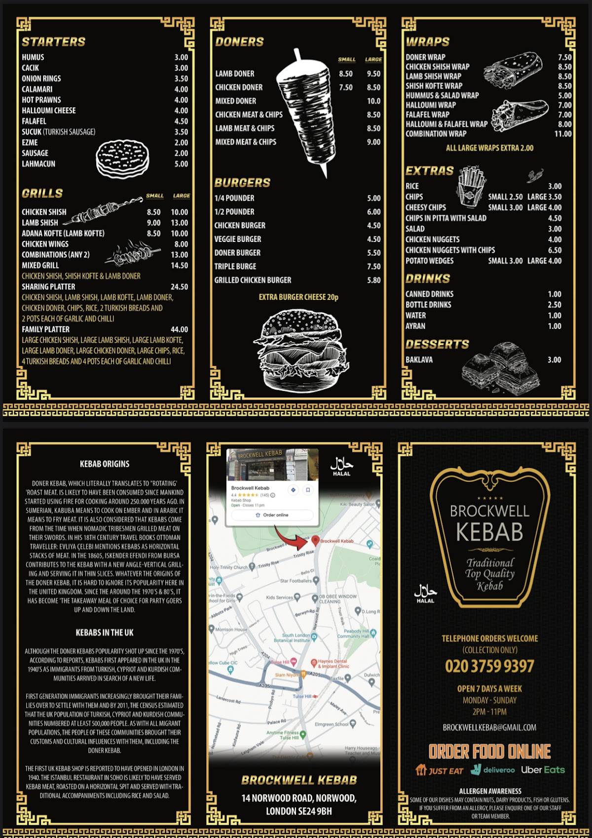 Menu at Brockwell Kebab, London