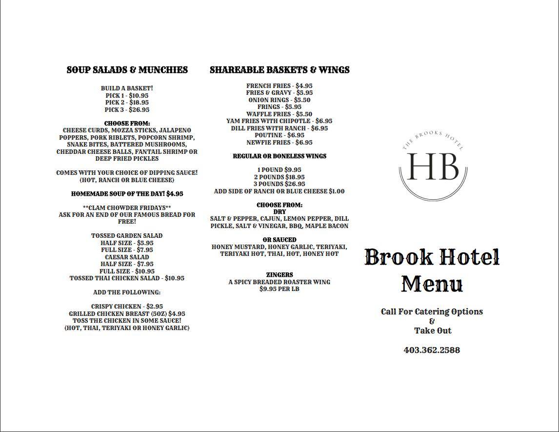 Menu at Brooks Hotel pub & bar, Brooks