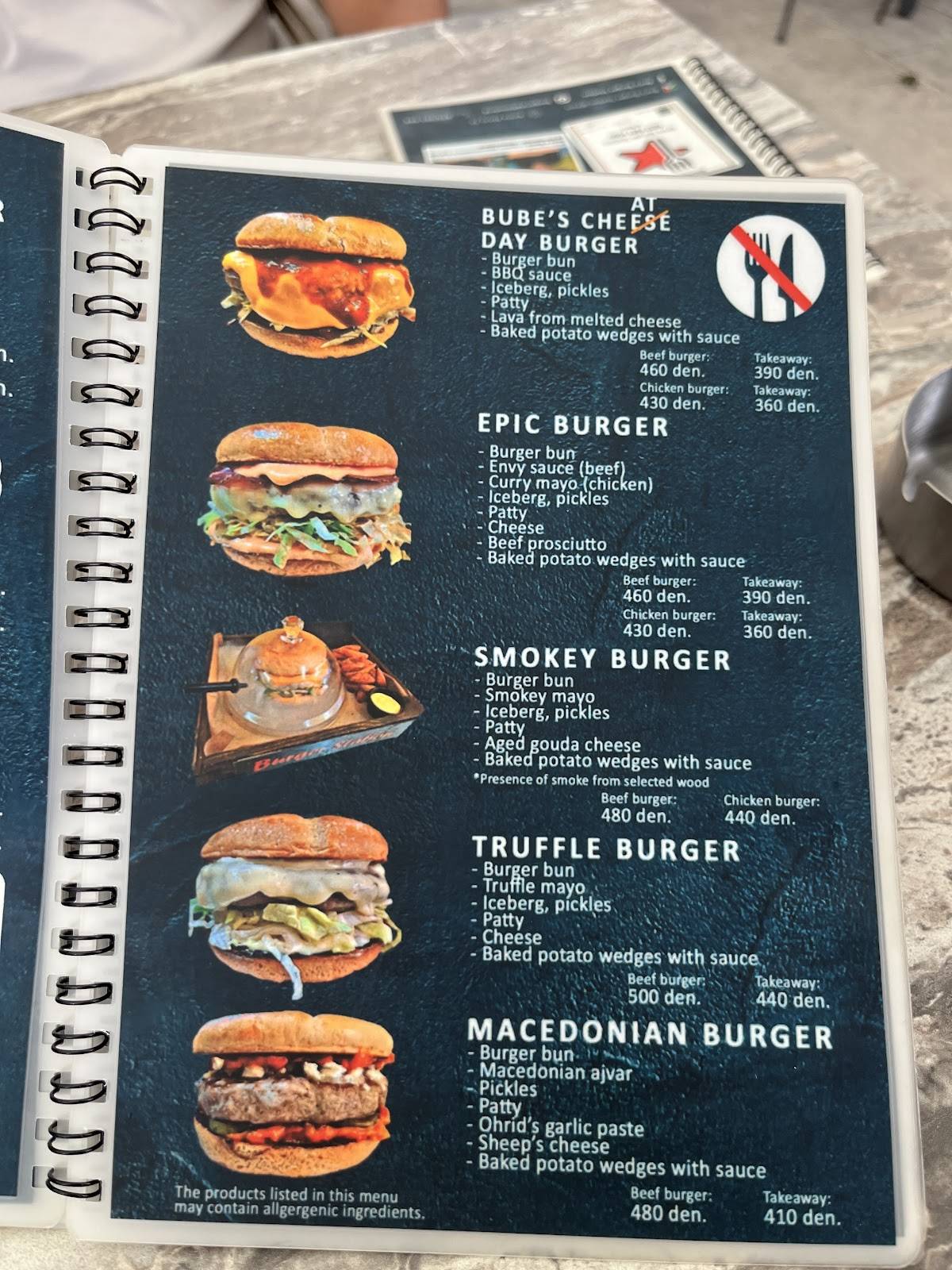 Menu at Bro's Burger Station restaurant, Ohrid