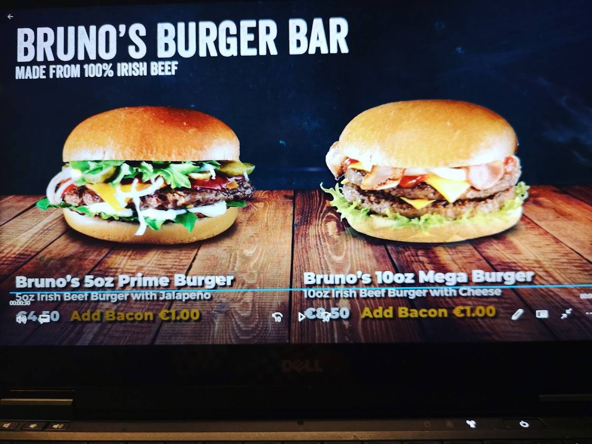Menu at Bruno's Takeaway fast food, Dublin, 2A Oxmantown Rd