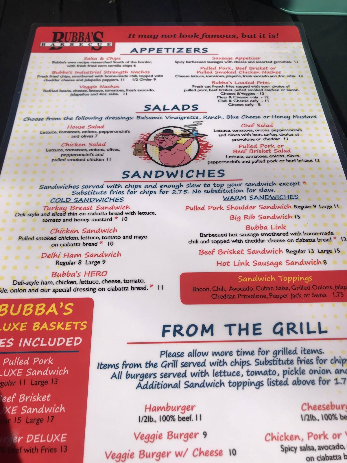 Menu at Bubba's Barbecue, Eureka Springs