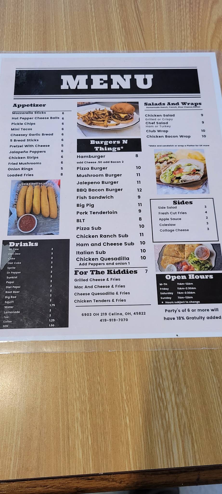 Menu at Bubba's Buoy'sBar & Grill, Celina