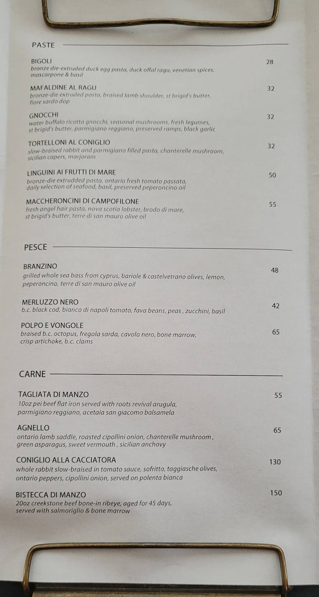 Menu at Buca Vaughan restaurant, Vaughan