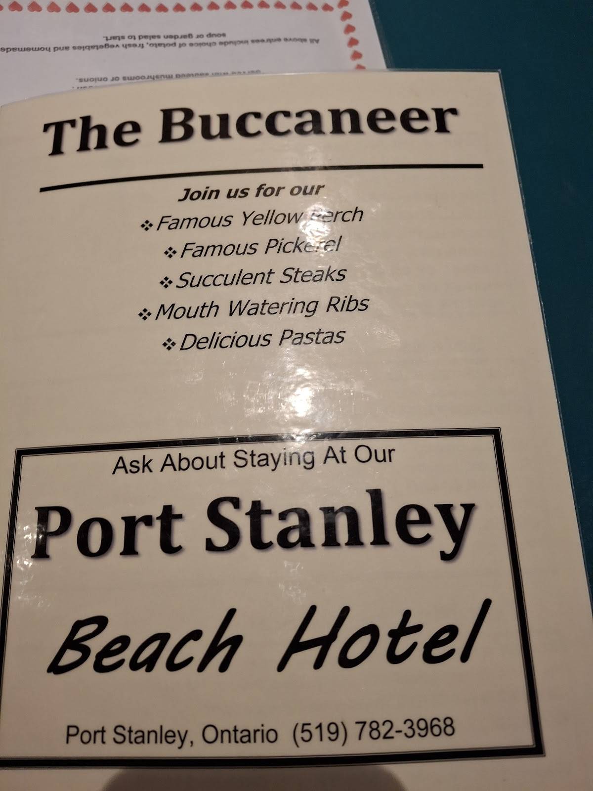 Menu at Buccaneer Bar and Grill, Port Stanley