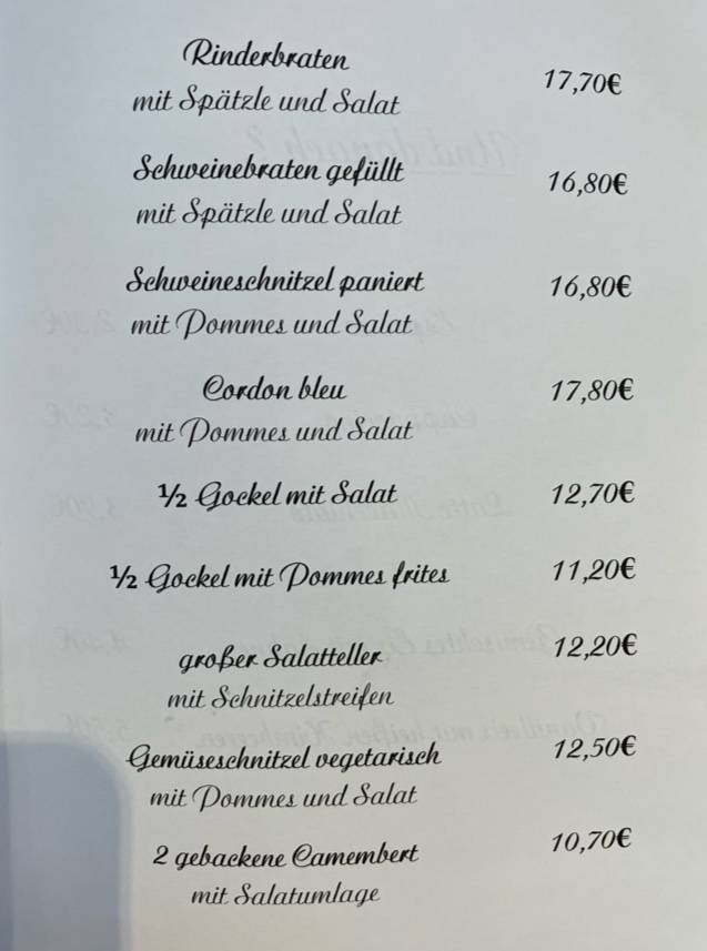 Speisekarte von Grüner Baum restaurant, Buch